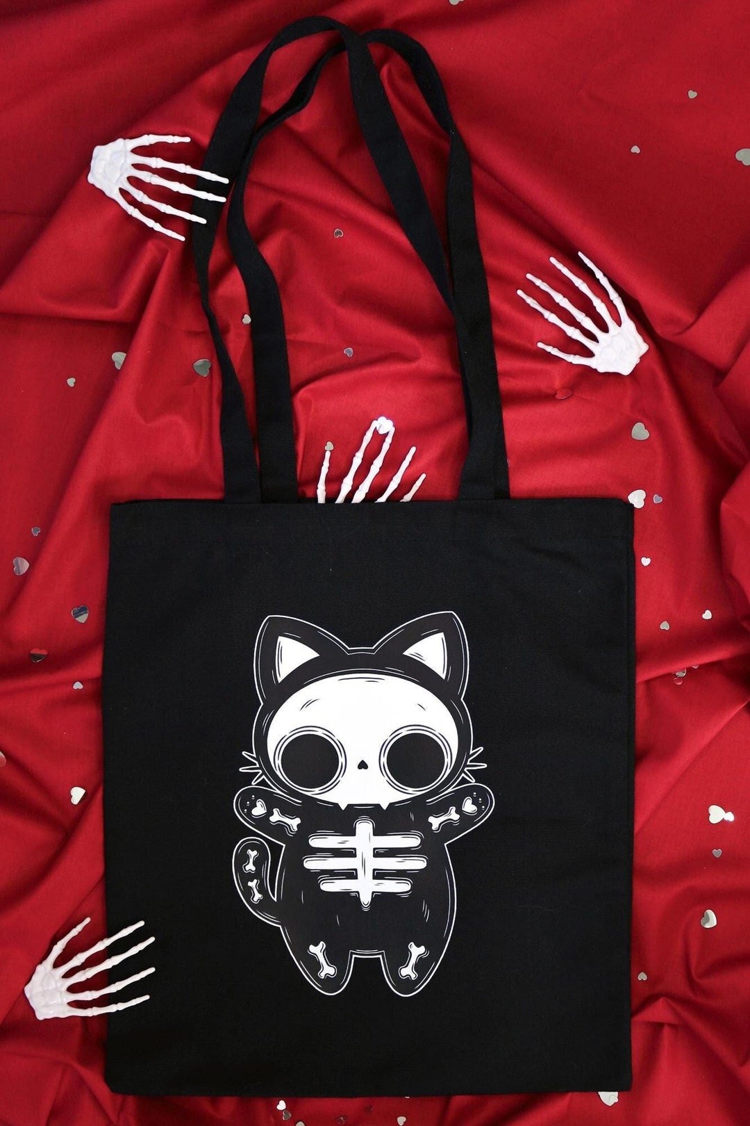 Omen Tote Bag Black Skeleton Cat Creepy Cat Club Gothic Bag Spooky Bag ...