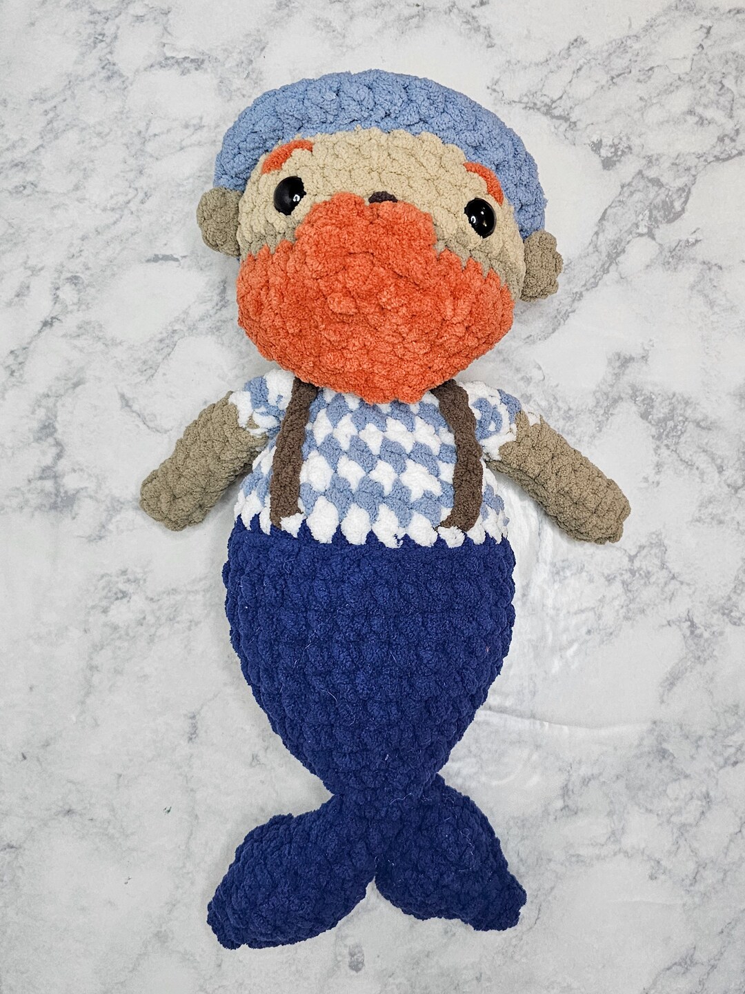 Sailor Merman Crochet Doll Mermaid Plush Toy Bearded Merman Amigurumi ...