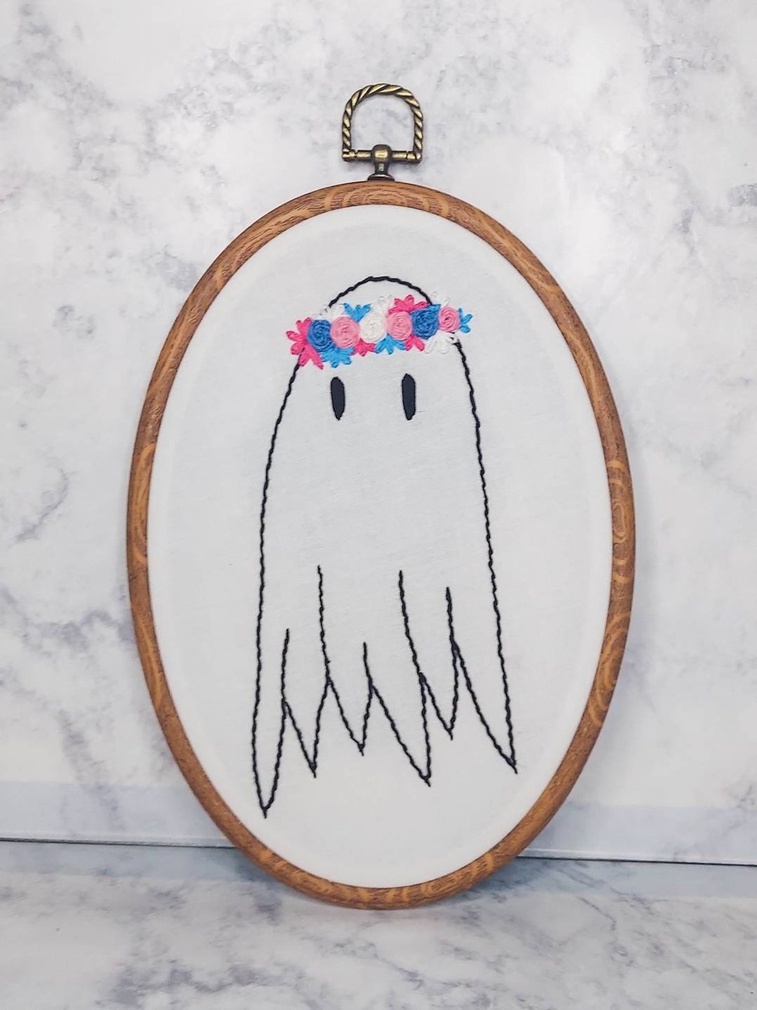 Trans Pride Flower Crown Ghost Embroidery Art Spooky Spring Ghost Wall ...