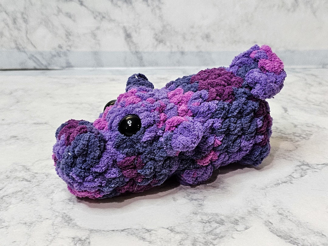 Purple and Pink Crochet Hippo Soft Blanket Yarn Toy Hand Sized ...