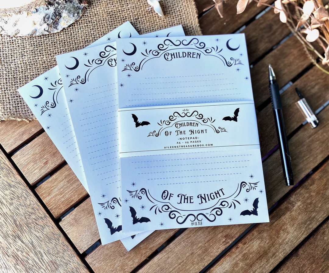 Notepad Children of the Night, A5, 25 Pages, Gothic, Bats, Writing Pad ...
