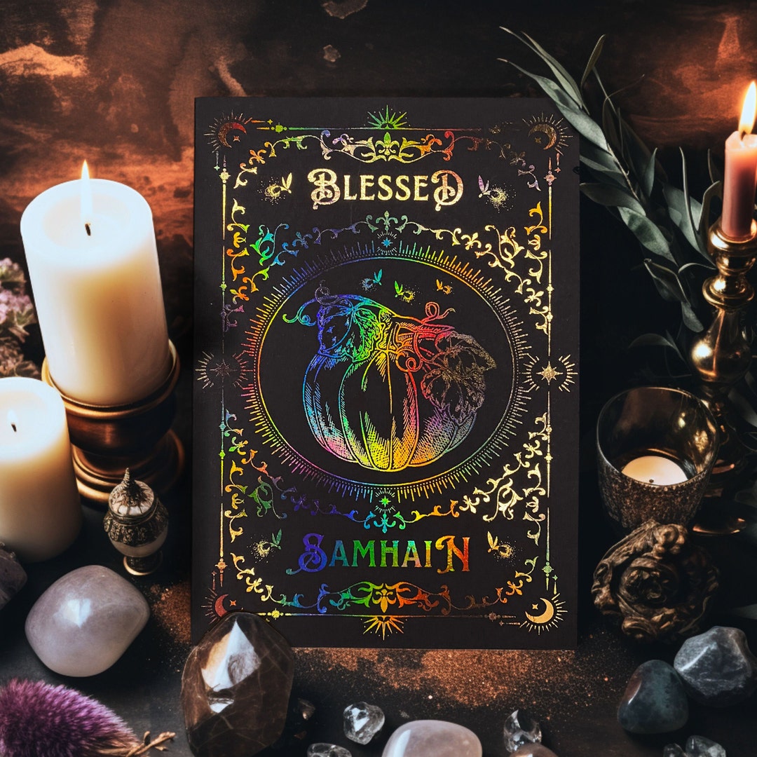 Blessed Samhain Card, Foil Print, Folding Card, Halloween - Etsy