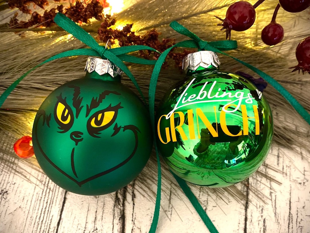 Favorite Grinch Gift Set 2x Christmas Baubles Made of Glass, Christmas ...