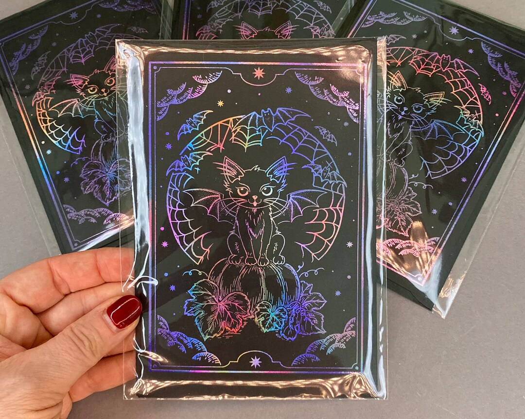 Bat Cat Card, Foil Print, Folding Card, Birthday Card, Art Print, Bat ...