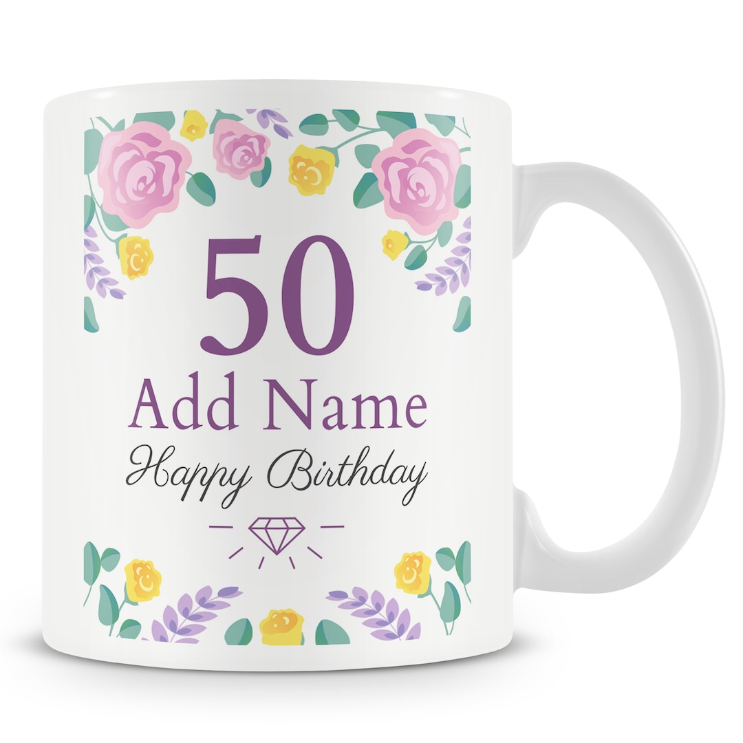 50th Birthday Mug Birthday Flowers Cup - Etsy