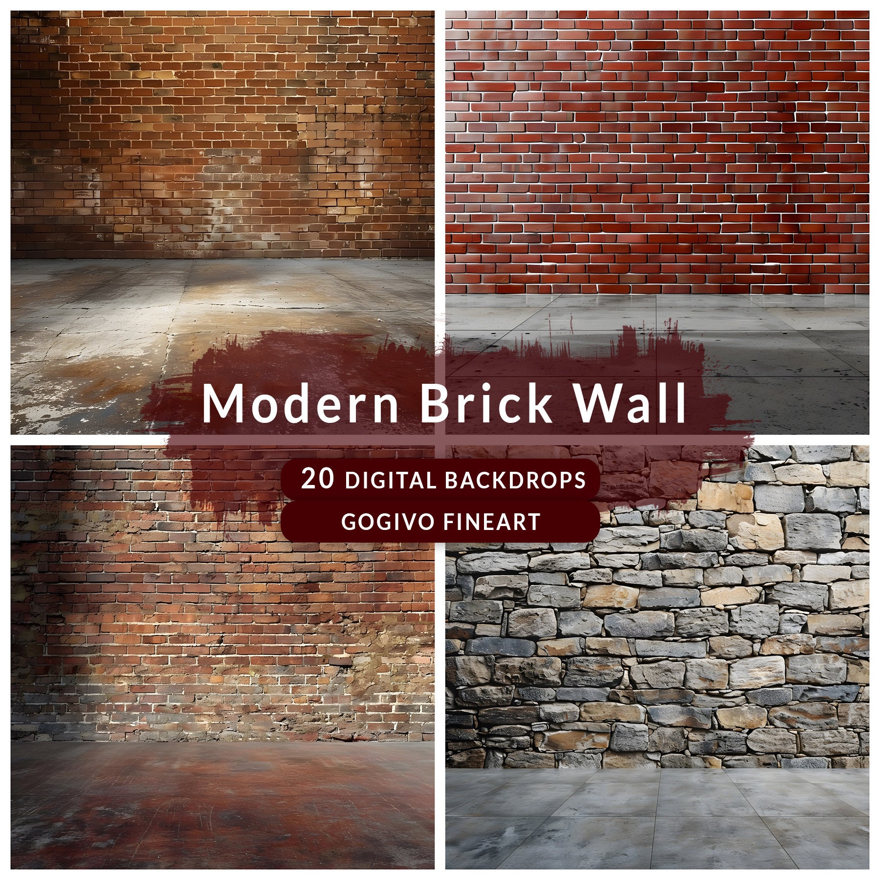 Modern Brick Wall Digital Photography Backdrop, Photoshop Overlays ...