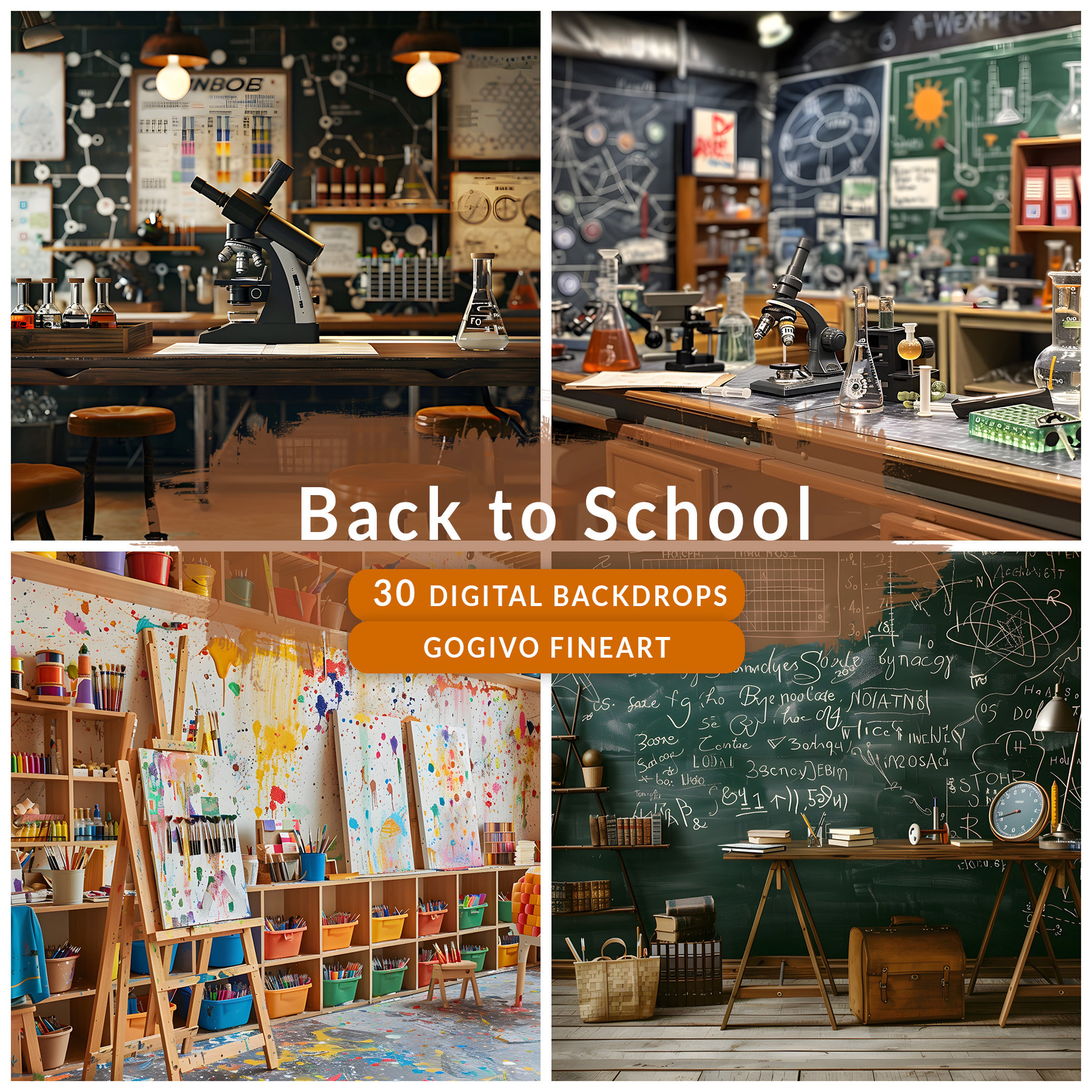 Back to School Digital Backgrounds and Photo Backdrops, Kids Portrait ...