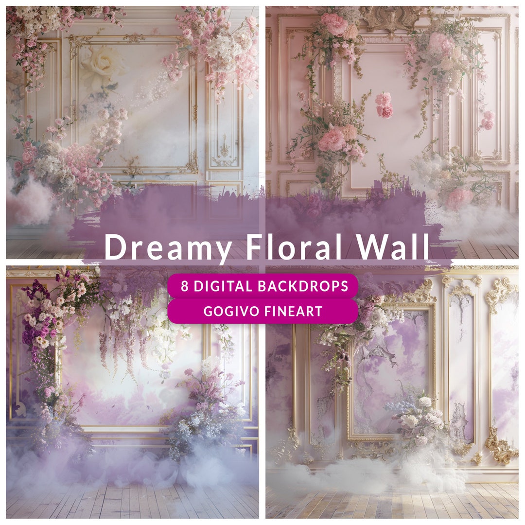 Floral Wall Digital Backdrop Set, Dreamy Vintage Floral Fine Art ...