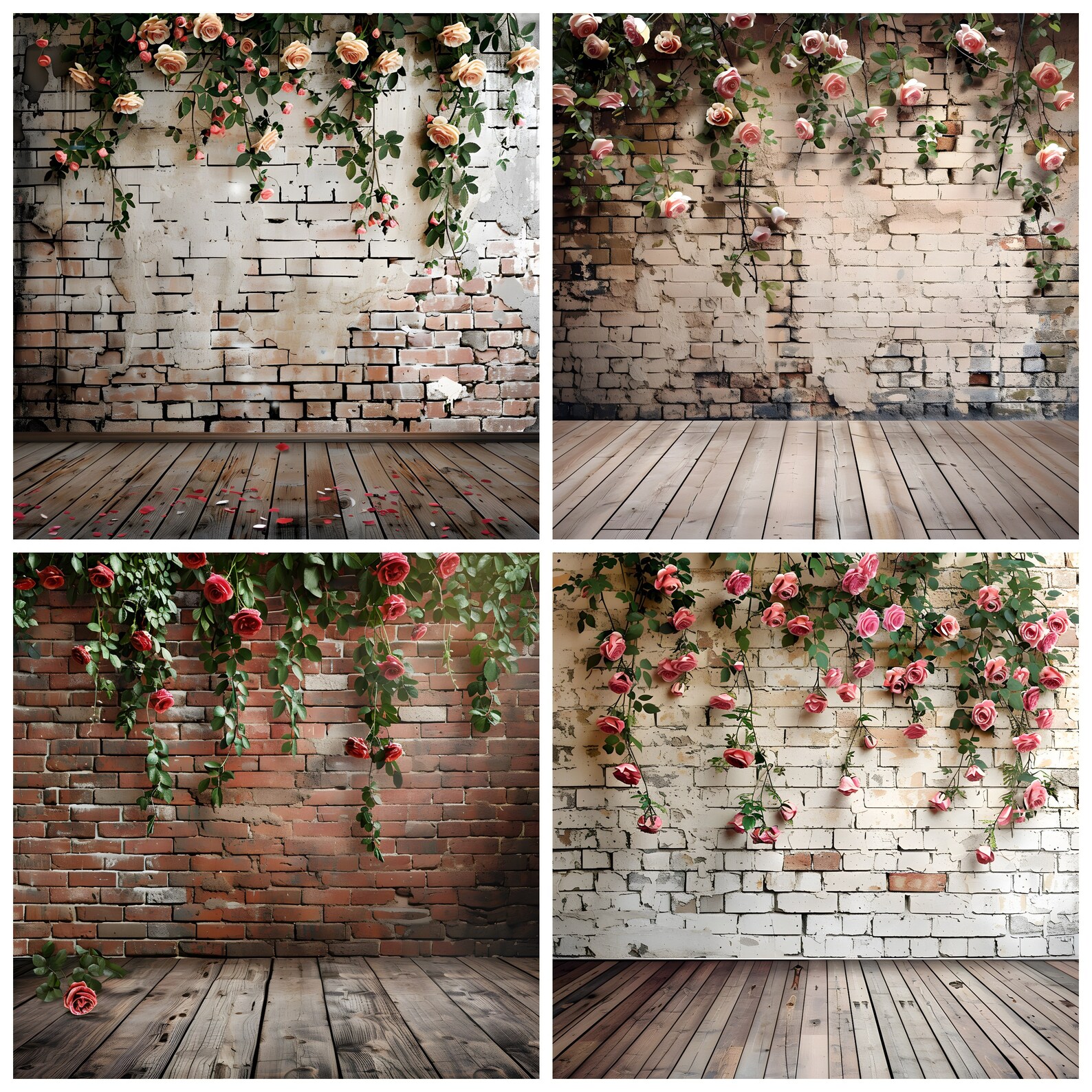 Floral Brick Wall Digital Backdrops Maternity Digital Backdrop Overlay ...