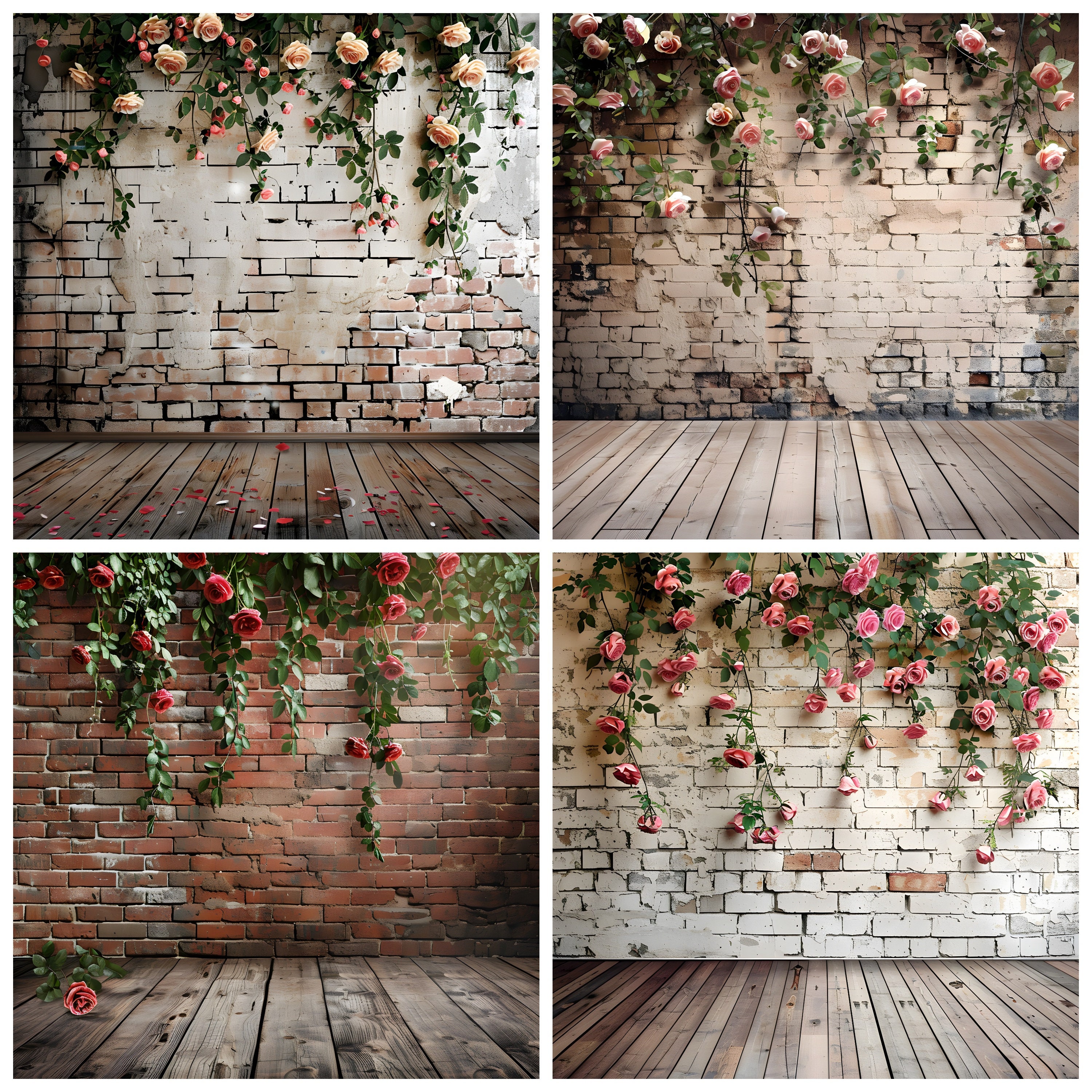 Floral Brick Wall Digital Backdrops Maternity Digital Backdrop Overlay ...