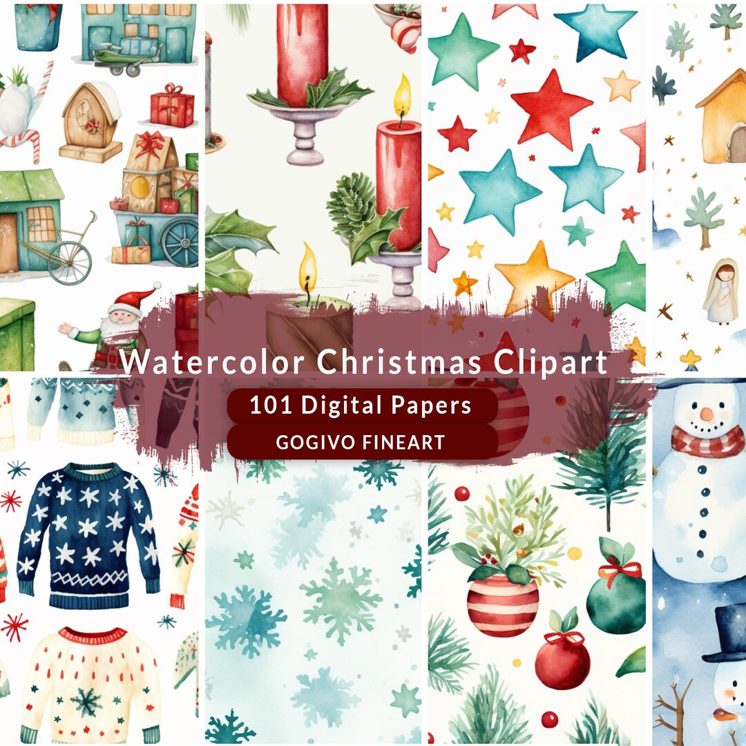 Watercolor Christmas Clipart Digital Paper, Watercolor Clipart ...
