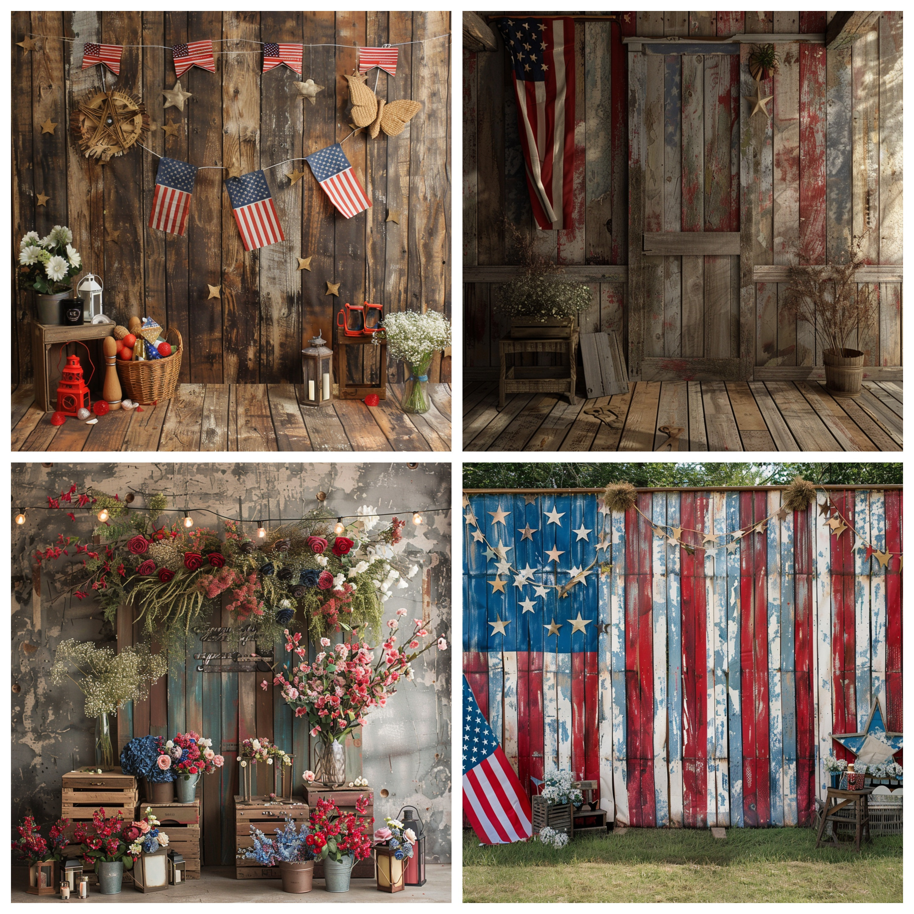 Vintage Themed Independence Day Digital Photo Backdrop, 4th of July ...