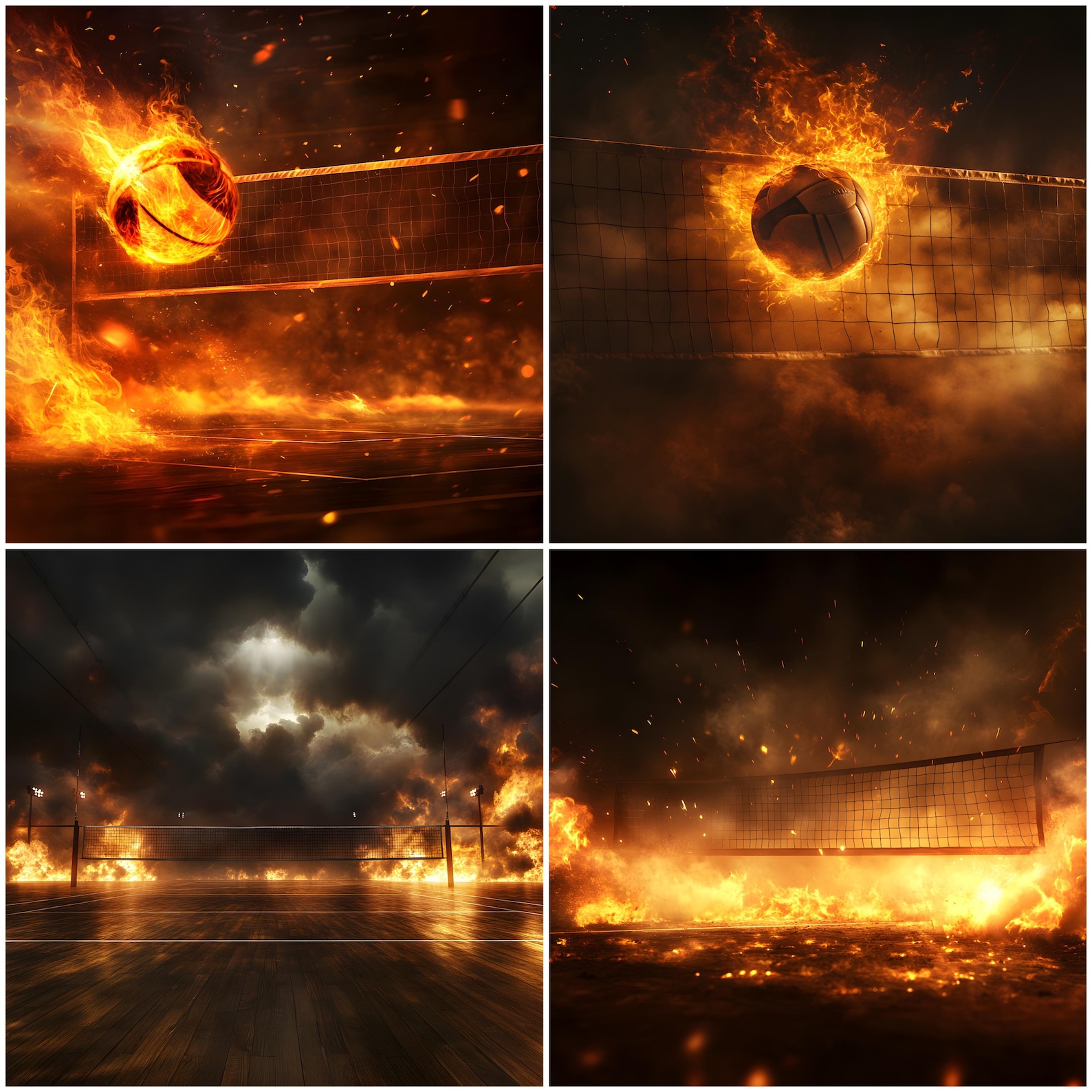 Volleyball Digital Backdrops With Fire Smoke and Fog, Sports Background ...