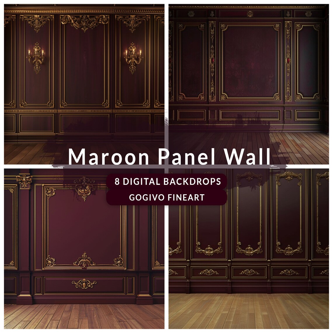 Maroon Panel Wall Digital Backdrop Set Maternity Digital Backdrop ...