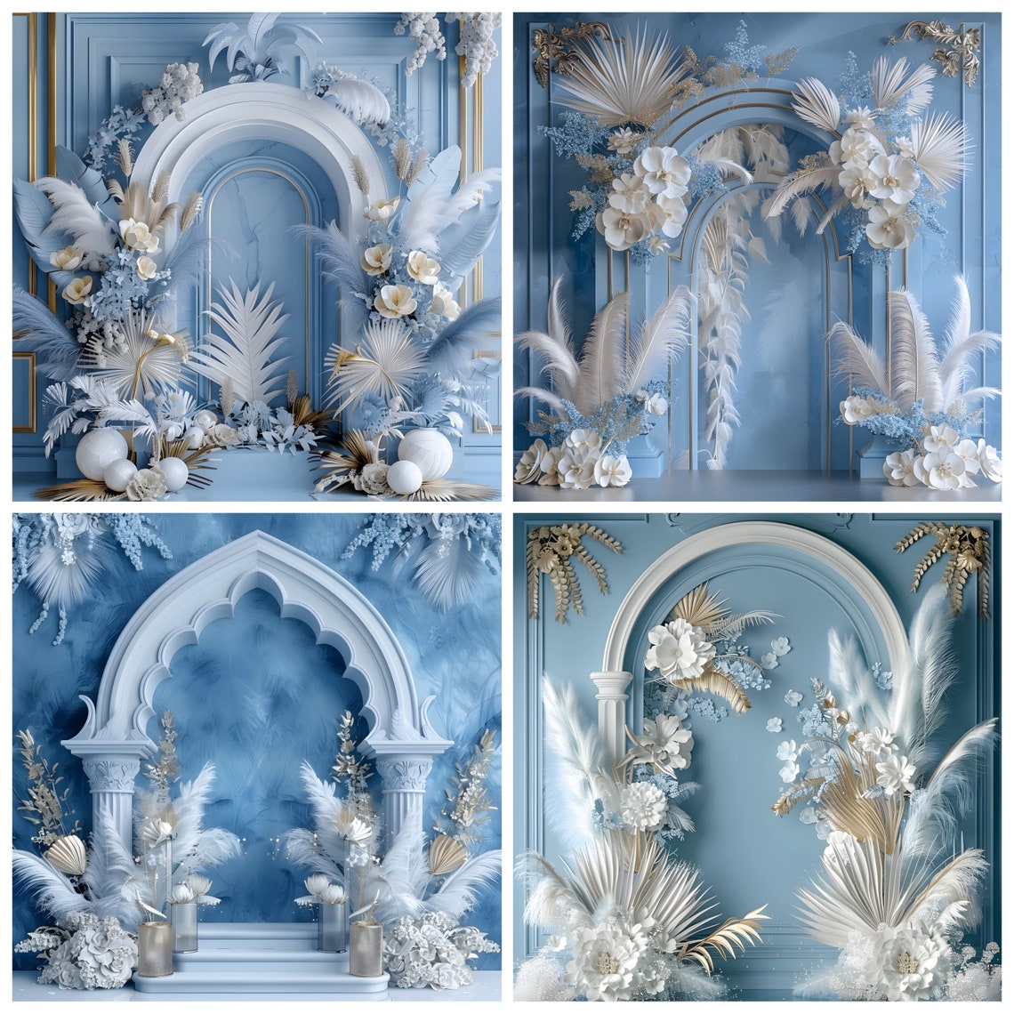 Blue Floral Minimal Arch Backgrounds Maternity Digital Backdrop Overlay ...