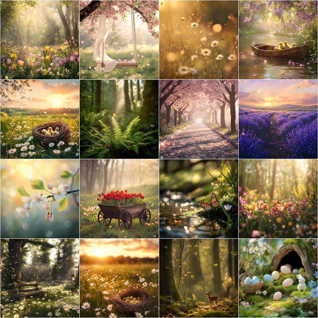 50 Spring Digital Backdrops for Photography | Easter Backgrounds Bundle ...
