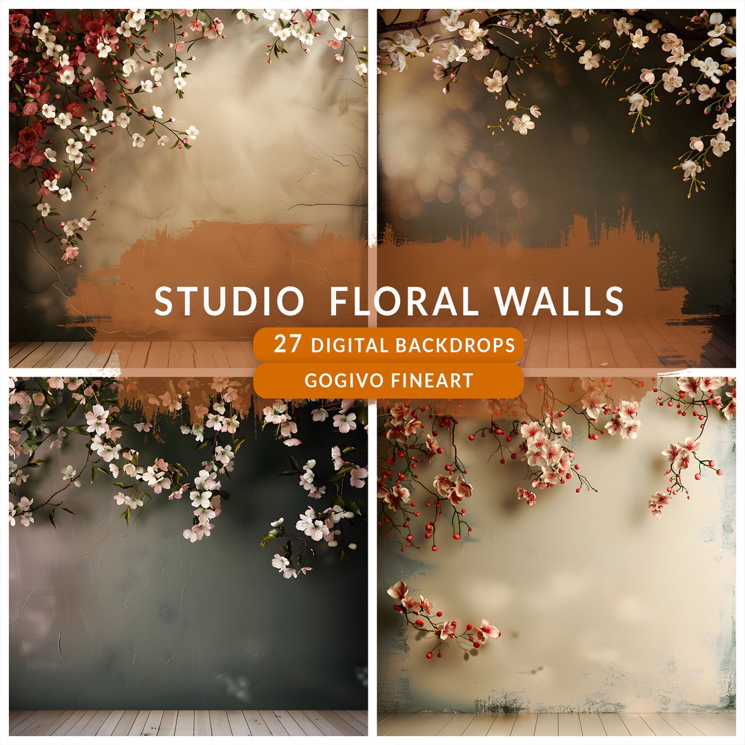 27 Floral Branches Digital Backdrop Wall, Maternity Digital Backdrop ...