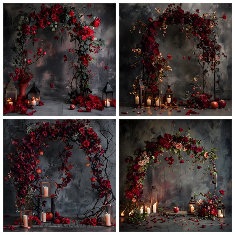 Red Floral Arches Digital Backdrops Maternity Digital Backdrop Overlays ...