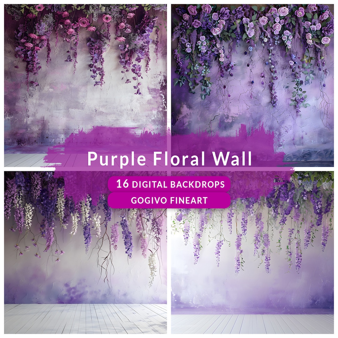 Purple Floral Wall Background Maternity Digital Backdrop Overlays ...