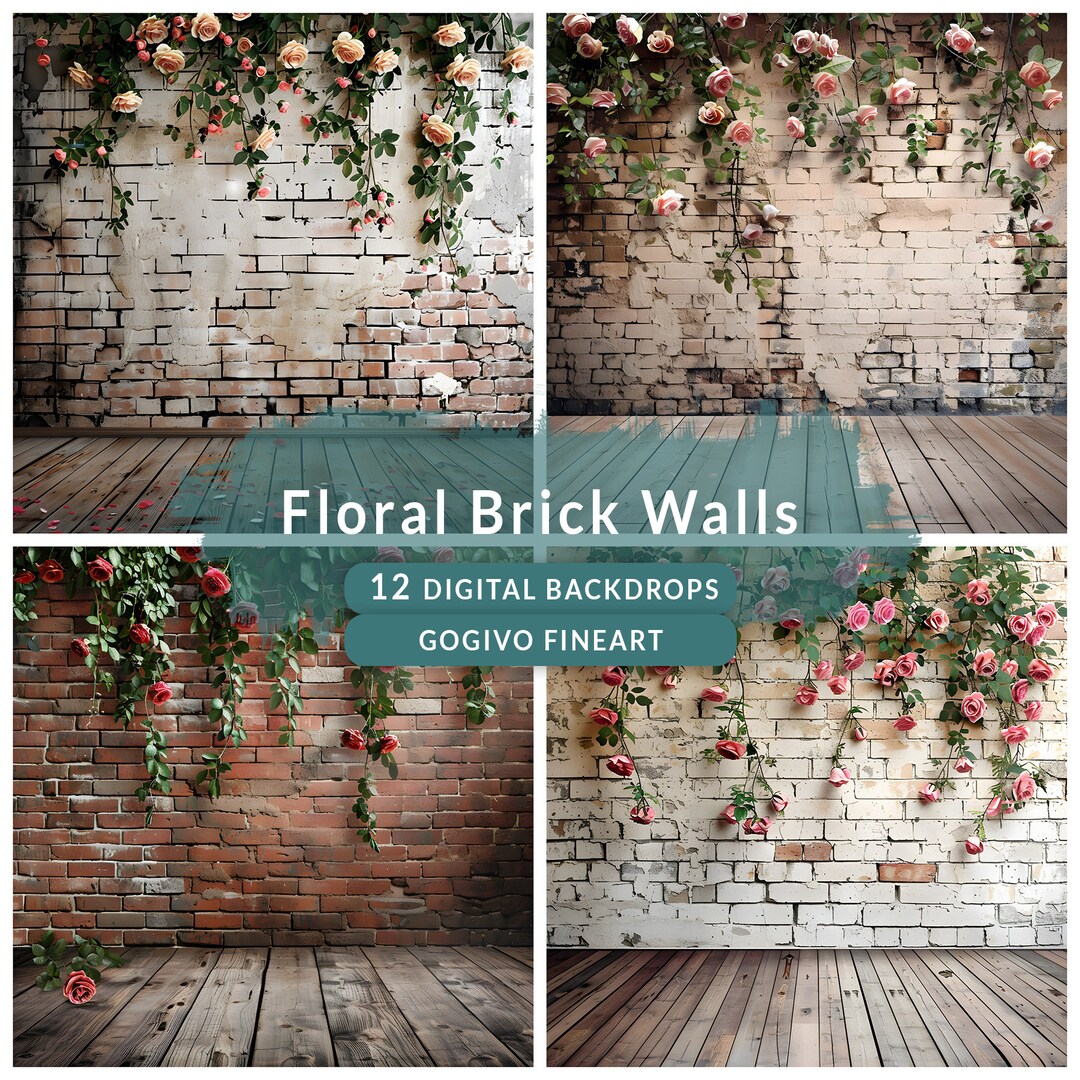 Floral Brick Wall Digital Backdrops Maternity Digital Backdrop Overlay ...