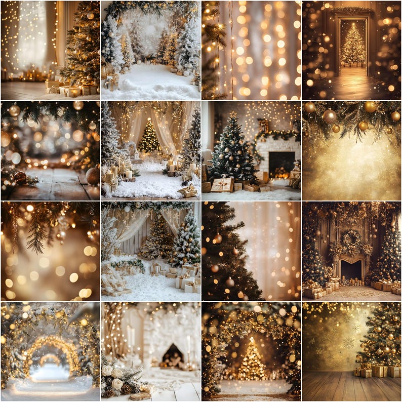 Christmas Gold Studio Digital Backgrounds, Christmas Bokeh Digital ...