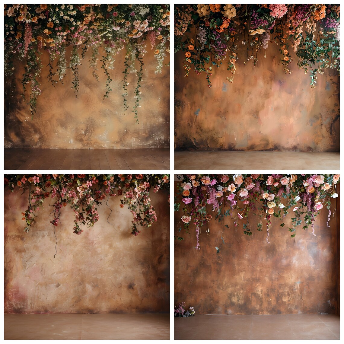 Brown Floral Backgrounds Digital Backdrop Overlay Maternity Backdrop ...