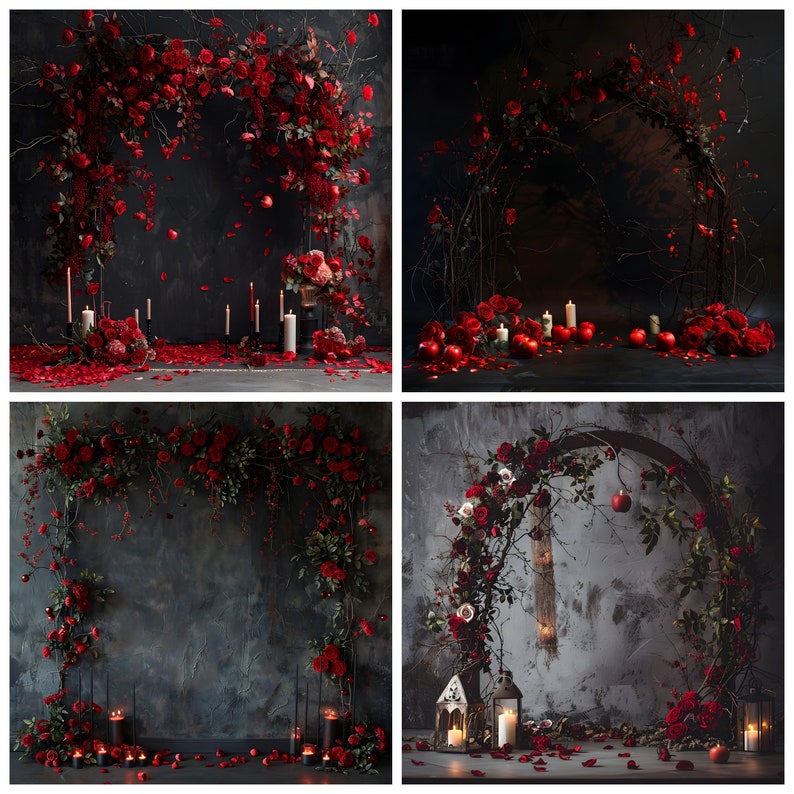 Red Floral Arches Digital Backdrops Maternity Digital Backdrop Overlays ...