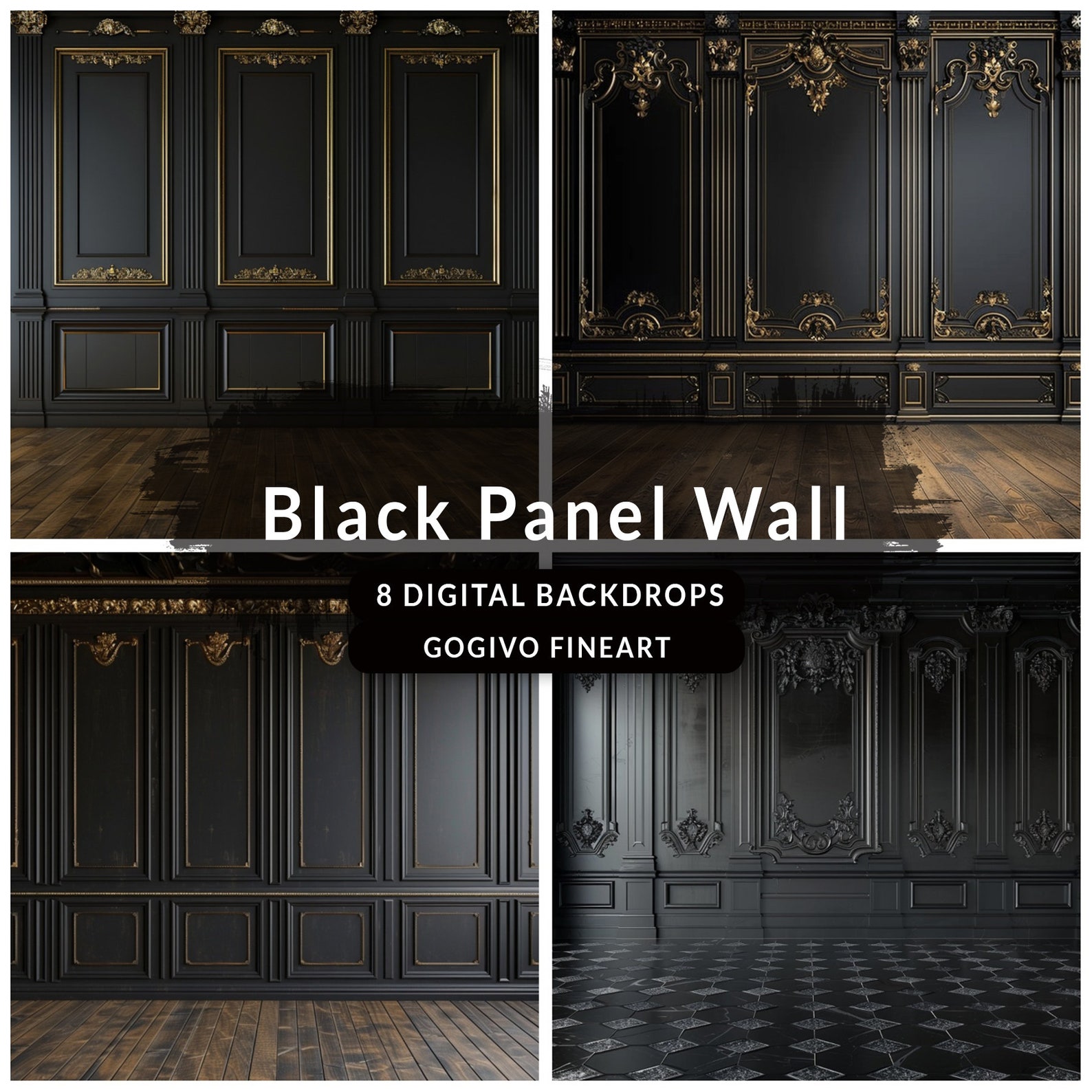 Black Panel Wall Digital Backdrop Set Maternity Digital Backdrop ...