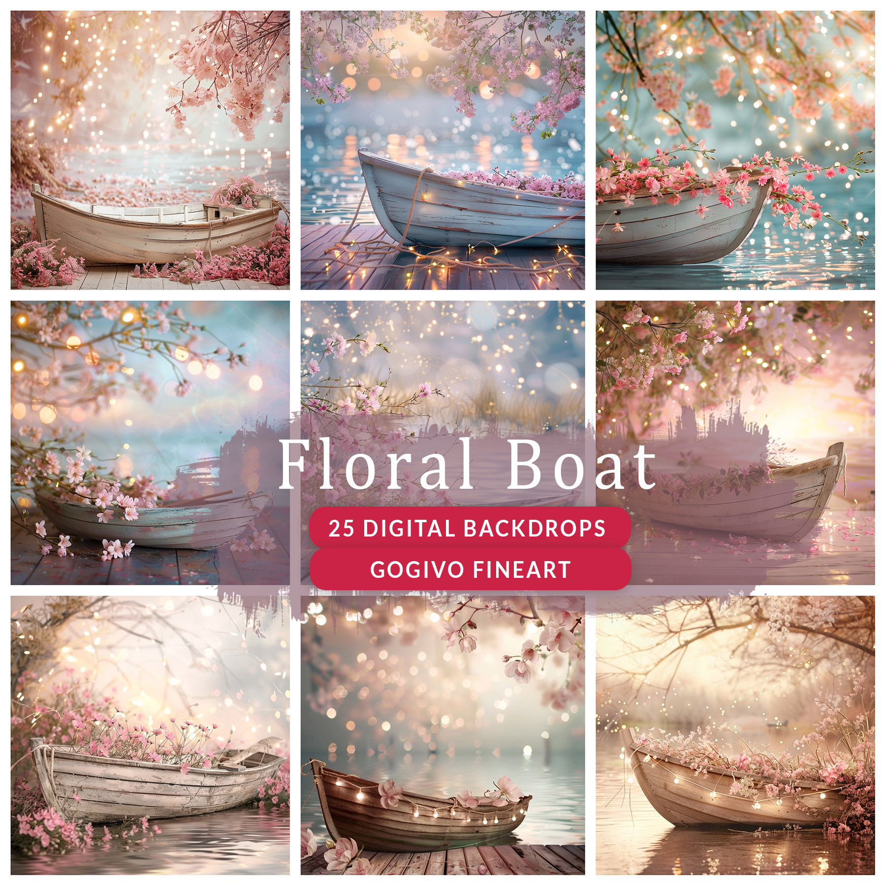 Floral Seas Set Maternity Digital Backdrops Floral Boat Backdrop ...