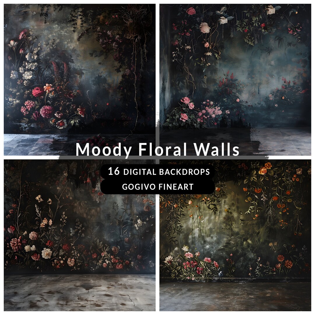 Moody Floral Wall Digital Backdrop Maternity Digital Backdrop Moody ...