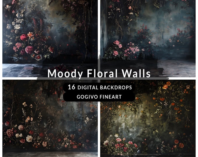 Moody Floral Wall Digital Backdrop Maternity Digital Backdrop Moody ...