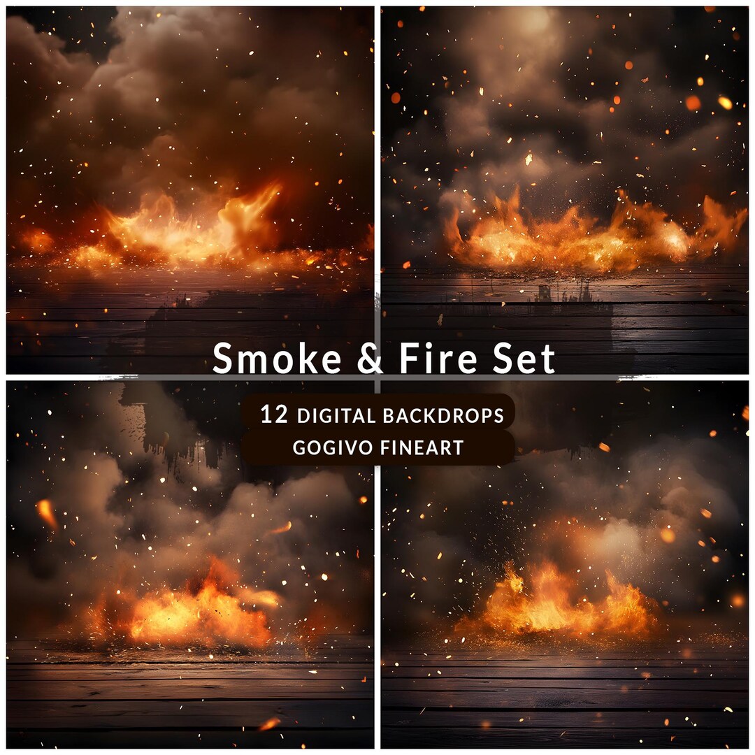 Smoke Fire and Sparks Digital Backdrop Overlay Set for Sports ...