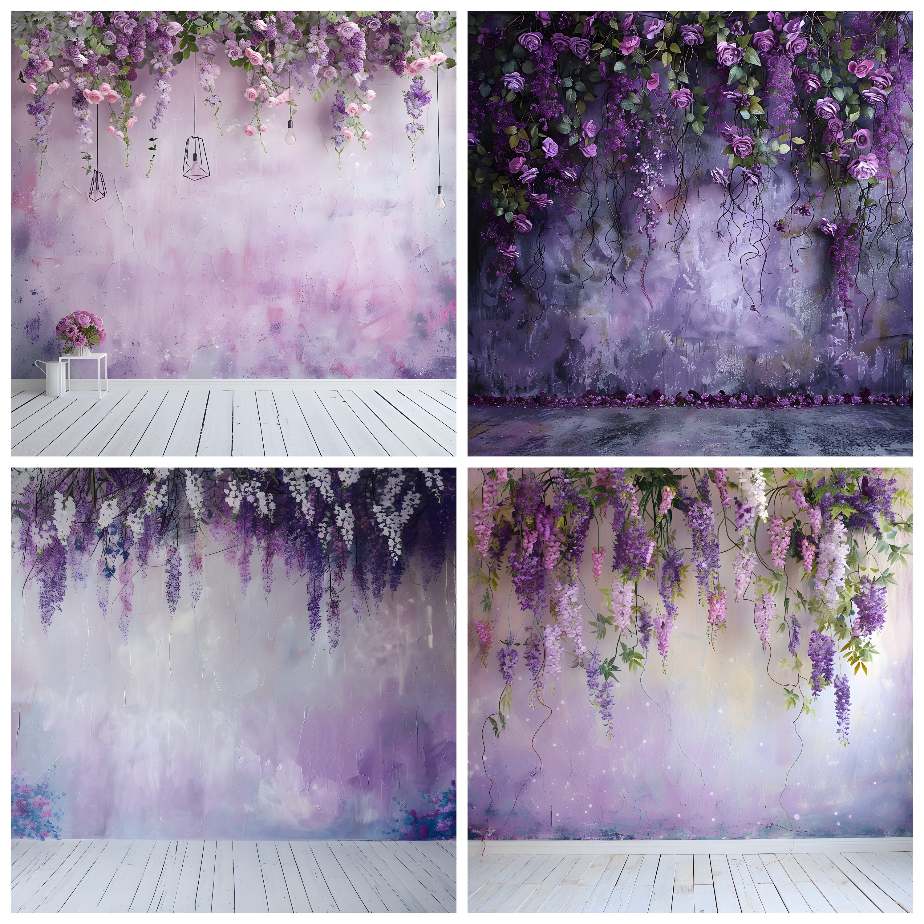 Purple Floral Wall Background Maternity Digital Backdrop Overlays ...