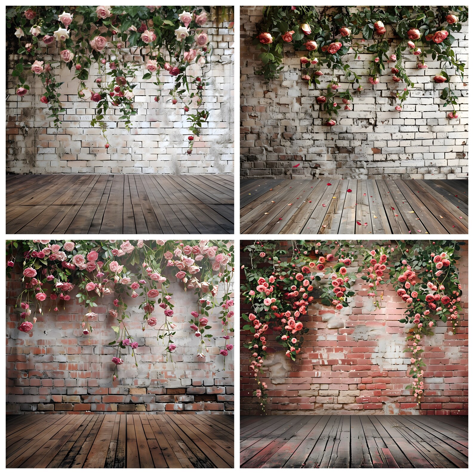 Floral Brick Wall Digital Backdrops Maternity Digital Backdrop Overlay ...