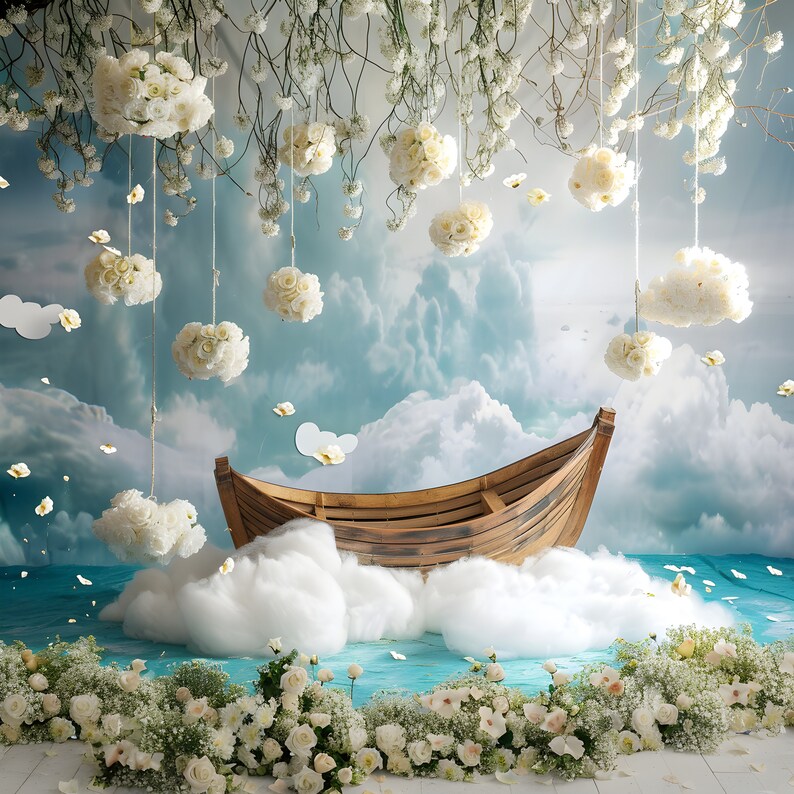 Floral Boat and Clouds Digital Backdrops Newborn Digital Backdrop ...
