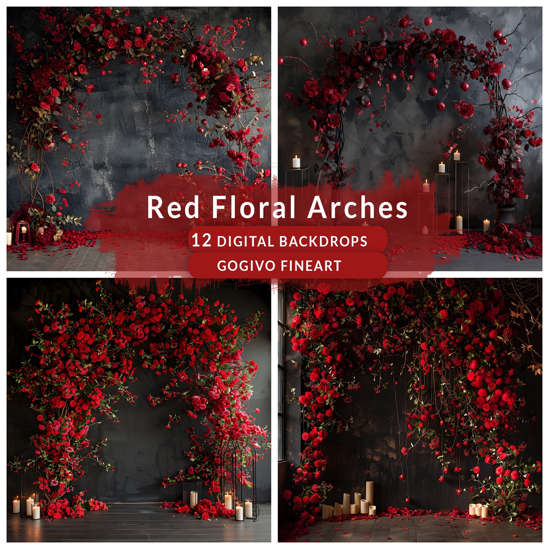 Red Floral Arches Digital Backdrops Maternity Digital Backdrop Overlays ...