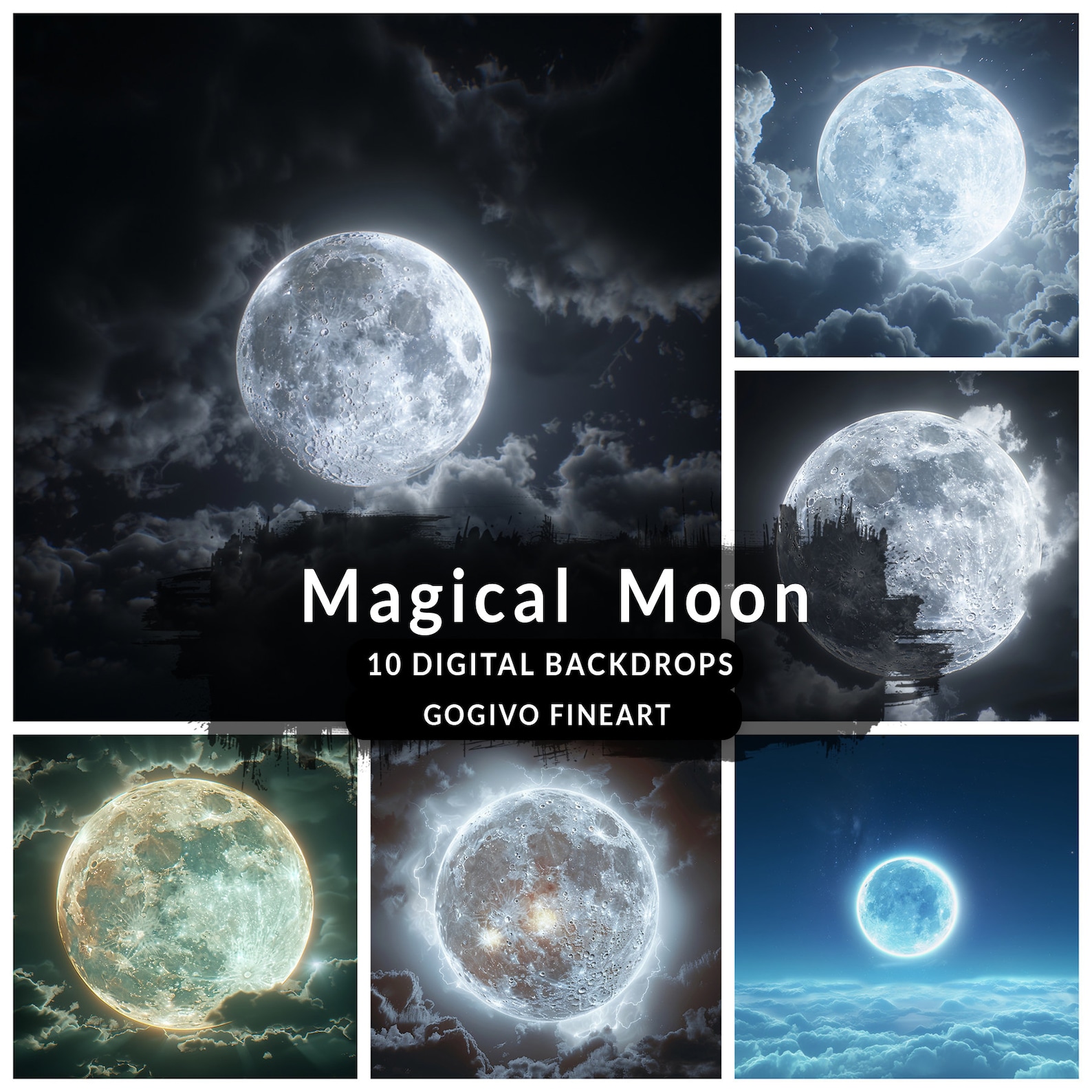 Magical Moon Digital Backdrop Set Maternity Digital Backdrop Overlays ...