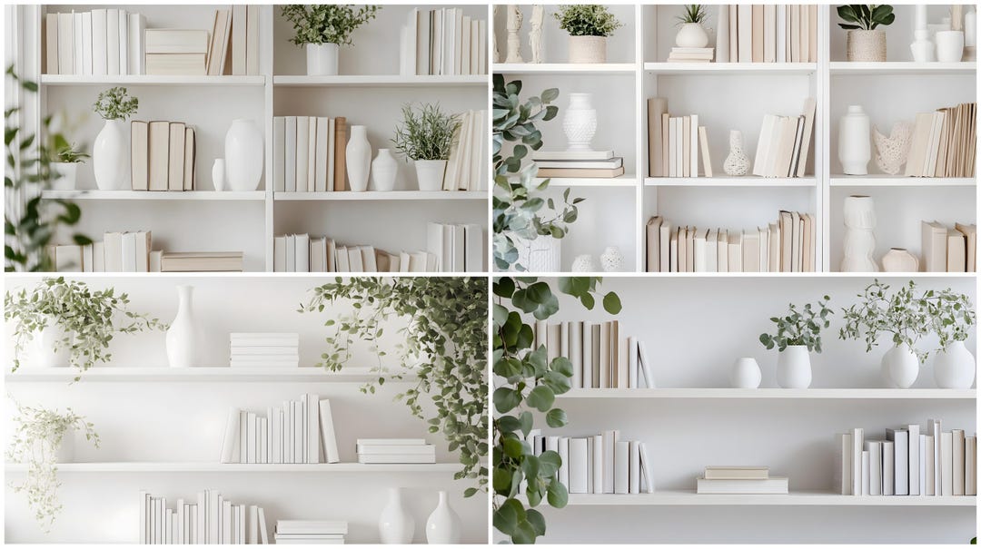 White Bookshelf Zoom Background | Zoom Background Home Office | Home ...
