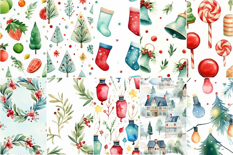 Watercolor Christmas Clipart Digital Paper, Watercolor Clipart ...
