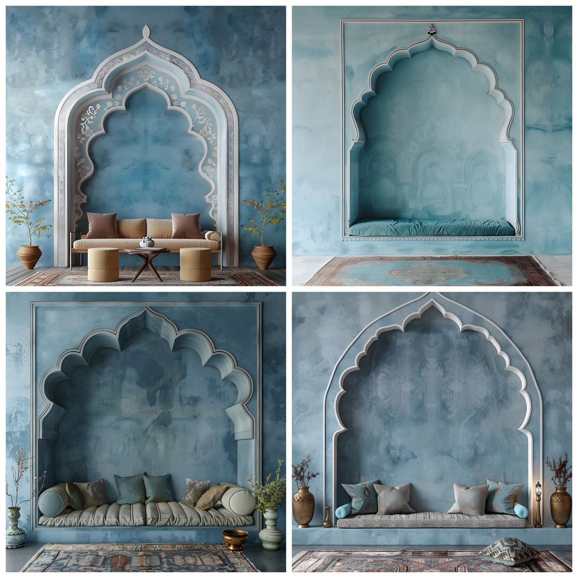 Indian Minimal Blue Arches Maternity Digital Photo Backdrop Wedding ...