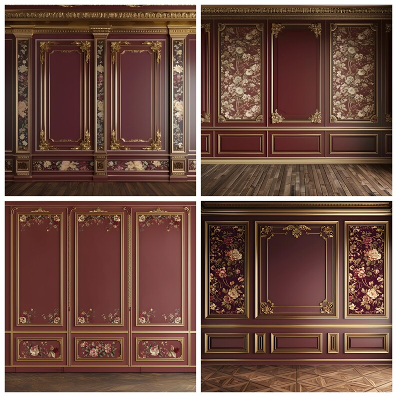 Maroon Panel Wall With Floral Wallpaper Maternity Digital Photo ...