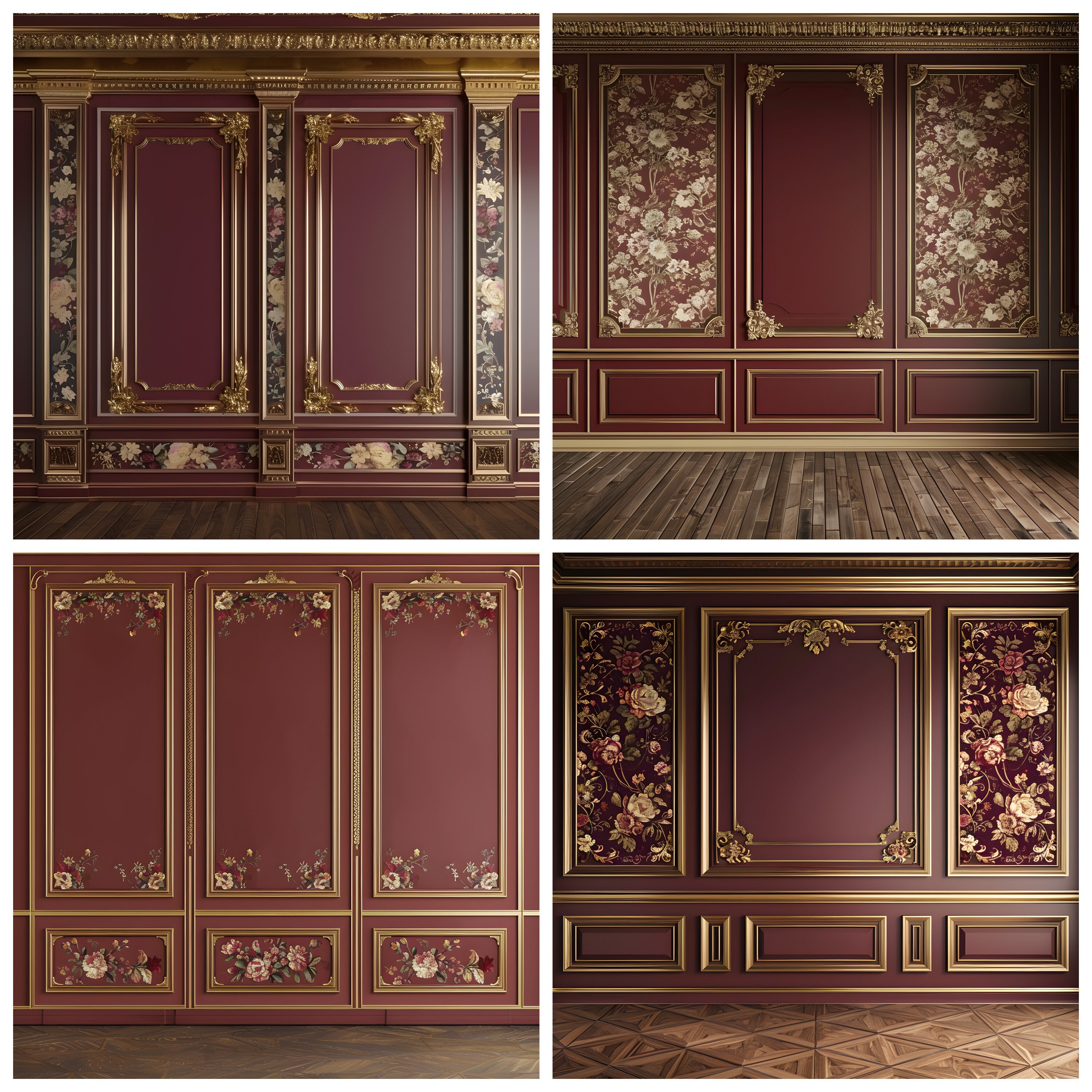 Maroon Panel Wall With Floral Wallpaper Maternity Digital Photo ...
