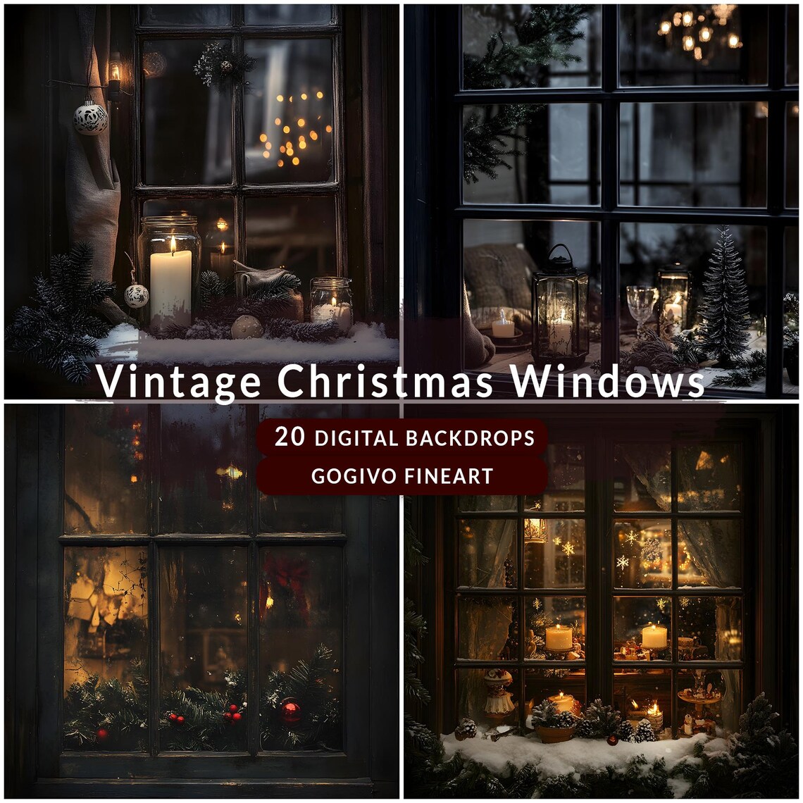 Vintage Christmas Window Digital Backdrop, Christmas Digital ...