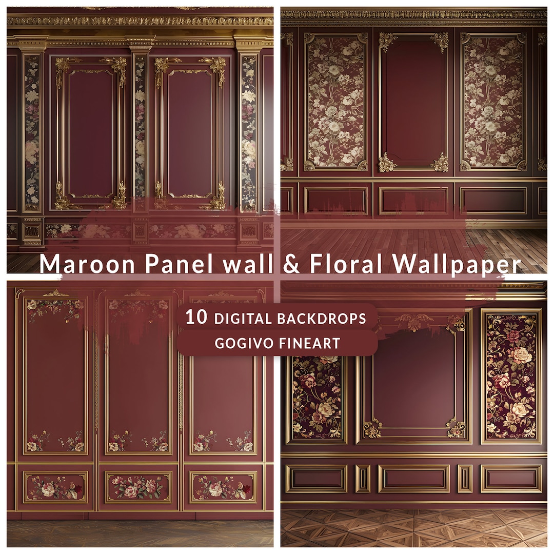 Maroon Panel Wall With Floral Wallpaper Maternity Digital Photo ...