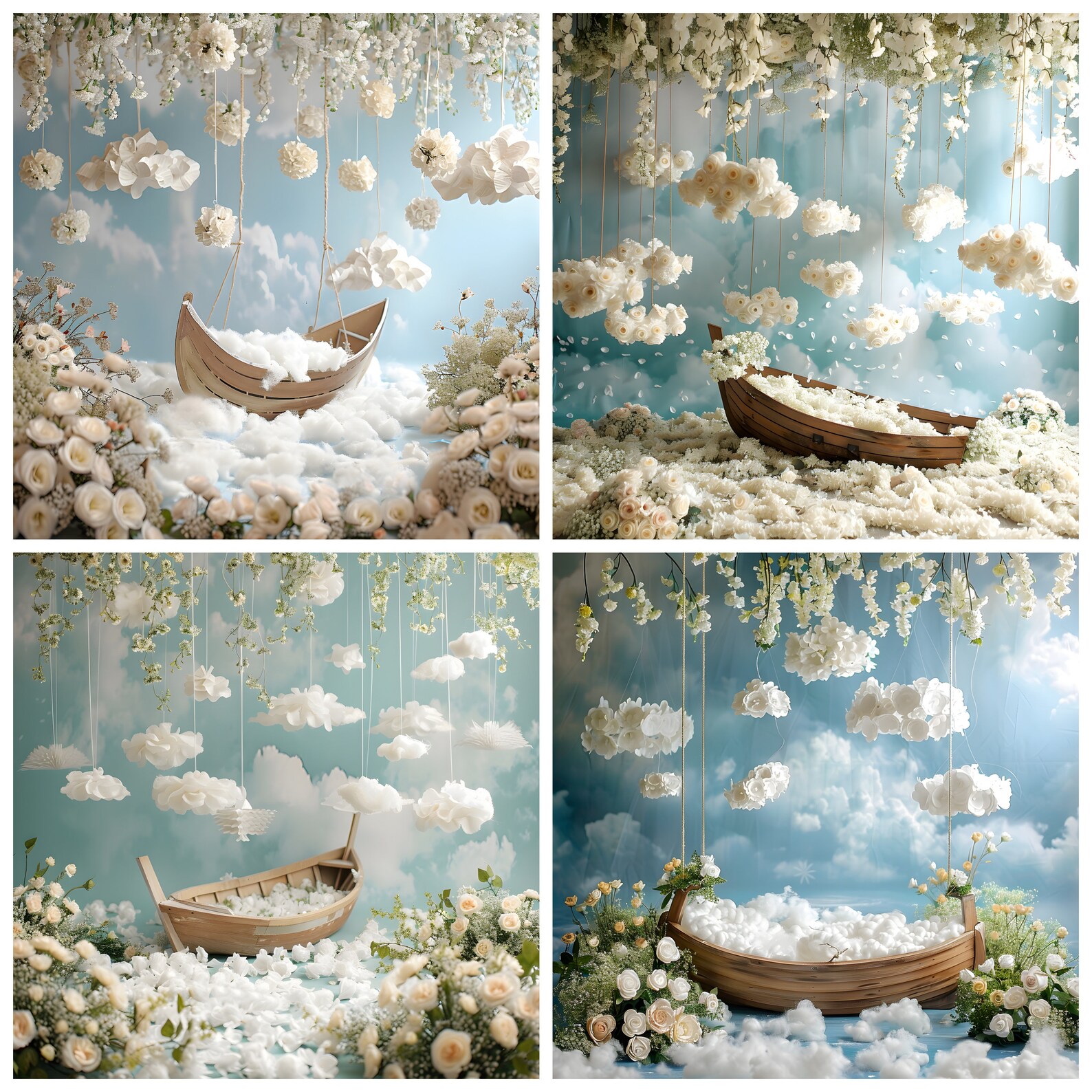 Floral Boat and Clouds Digital Backdrops Newborn Digital Backdrop ...