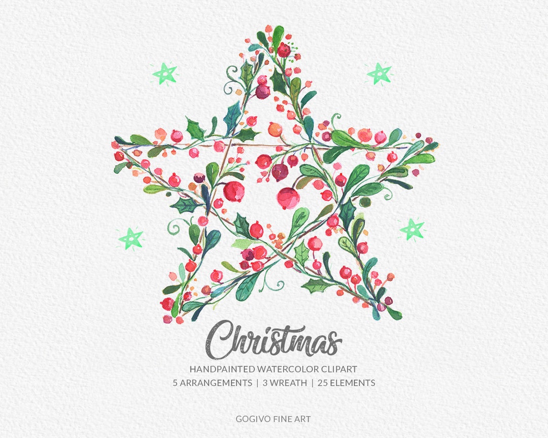 Christmas PNG, Handpainted Watercolor Clipart, Star Illustration ...