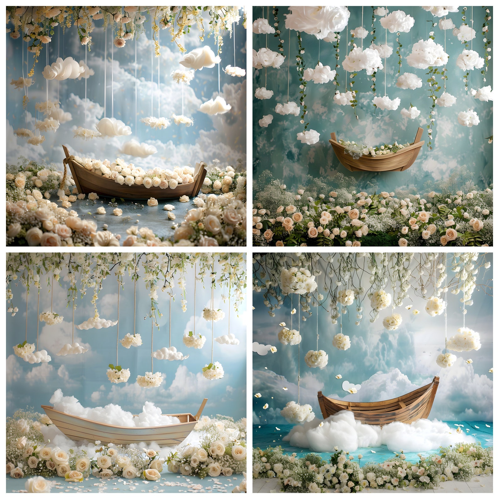 Floral Boat and Clouds Digital Backdrops Newborn Digital Backdrop ...
