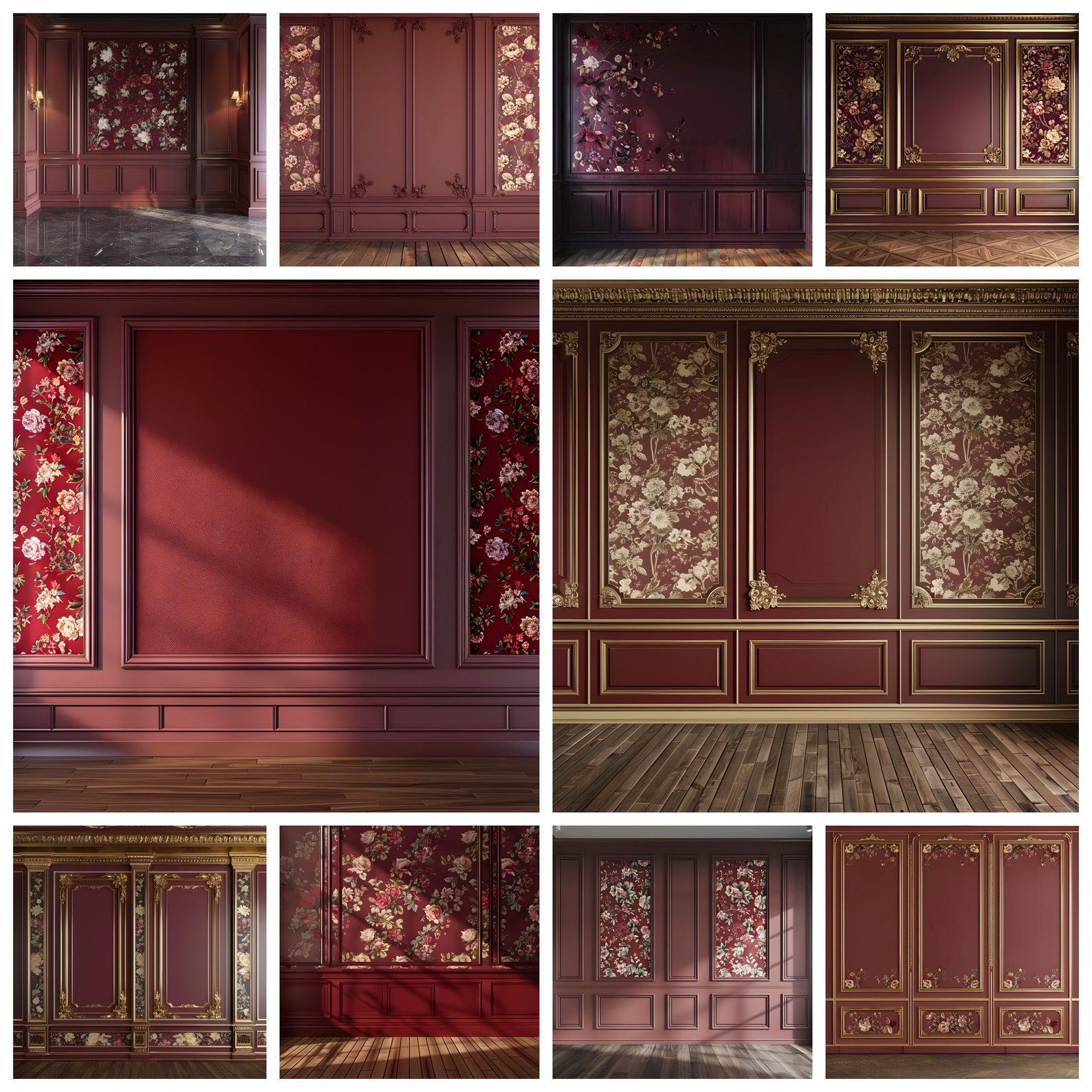 Maroon Panel Wall With Floral Wallpaper Maternity Digital Photo ...