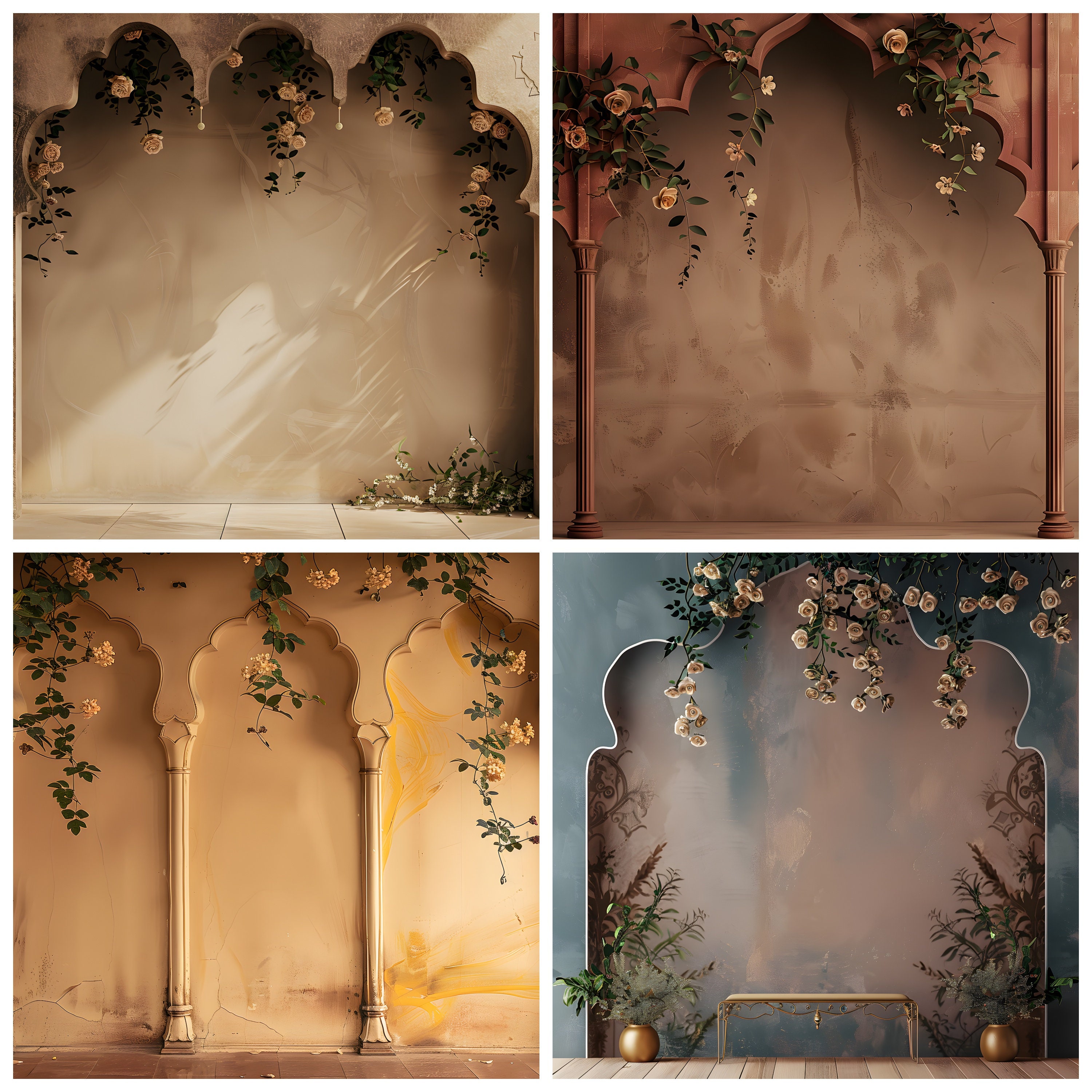 Indian Floral Minimal Arches Maternity Digital Photo Backdrop Wedding ...