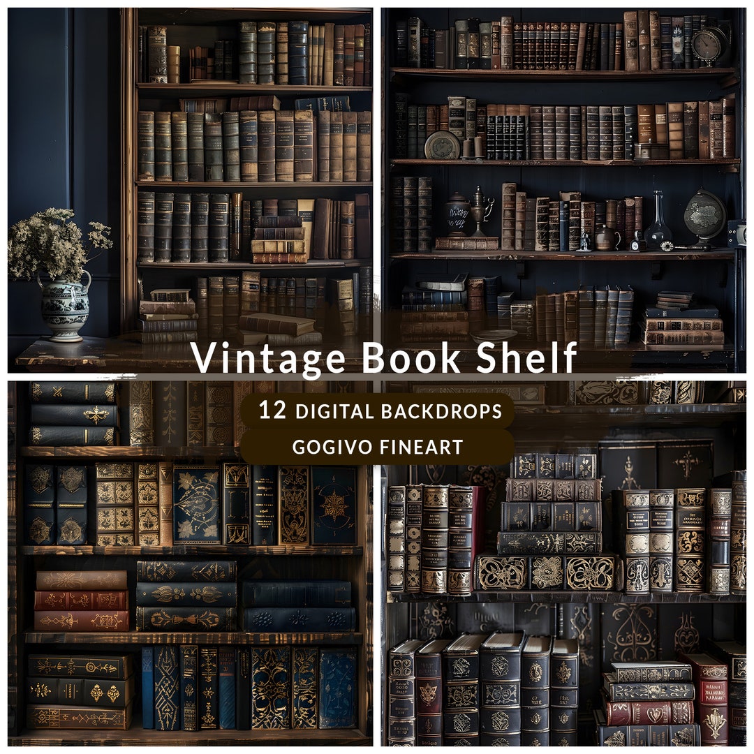 Vintage Bookshelf Digital Photo Backdrop, Bookcase Backdrop, Graduation ...
